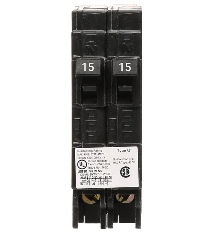 Siemens Q1515NC Tandem 15/15 Amp Single Pole Circuit Breaker — LED ...